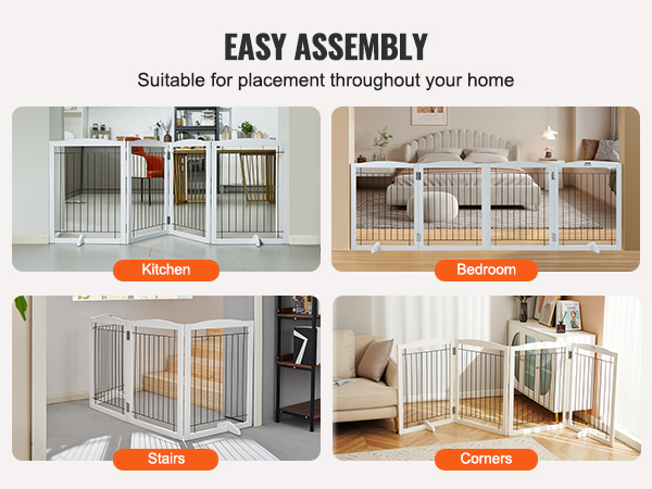 VEVOR Free Standing Dog Gate, 32" H x 96.5" W Freestanding Pet Gate, 4 ...