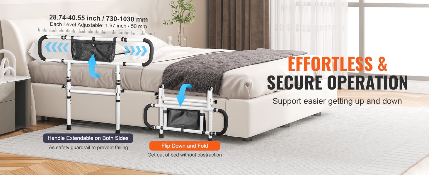 VEVOR Bed Rails for Elderly Adults 180° Foldable Bed Rails for Seniors ...