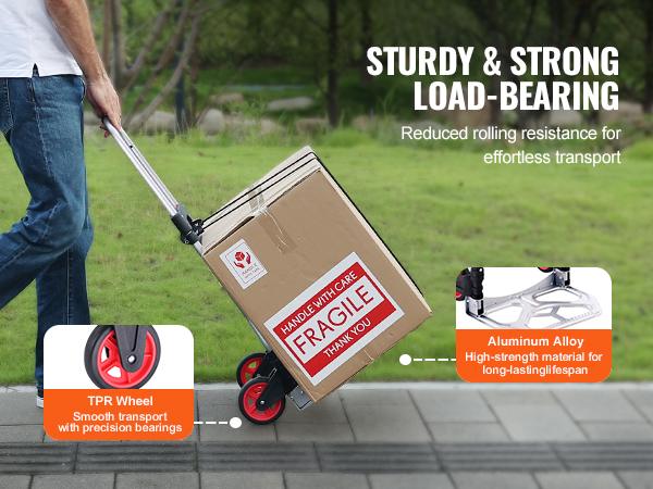 VEVOR Folding Hand Truck, 176 lbs Load Capacity, Aluminum Portable Cart ...