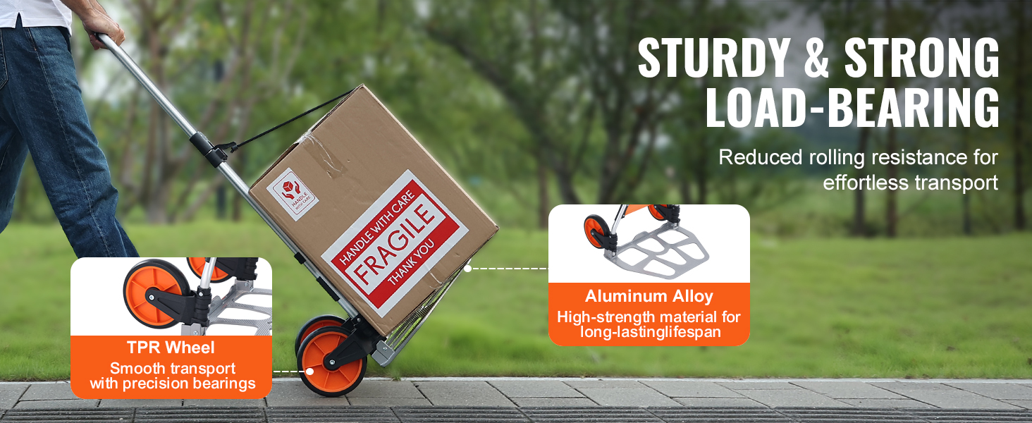 VEVOR Folding Hand Truck, 275 lbs Load Capacity, Aluminum Portable Cart ...