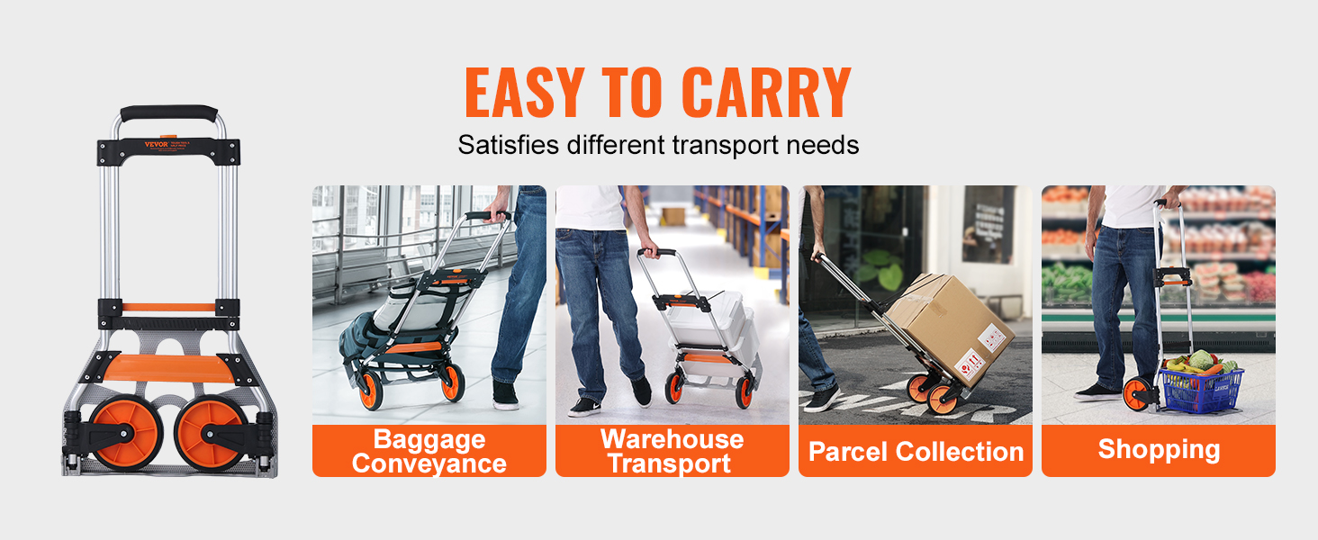 VEVOR Folding Hand Truck, 275 lbs Load Capacity, Aluminum Portable Cart ...
