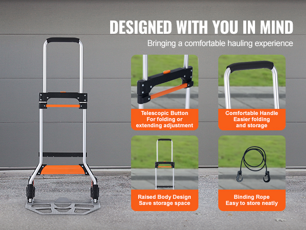 VEVOR Folding Hand Truck, 275 lbs Load Capacity, Aluminum Portable Cart ...