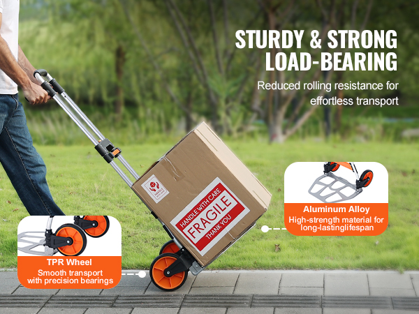 VEVOR Folding Hand Truck, 309 lbs Load Capacity, Aluminum Portable Cart ...