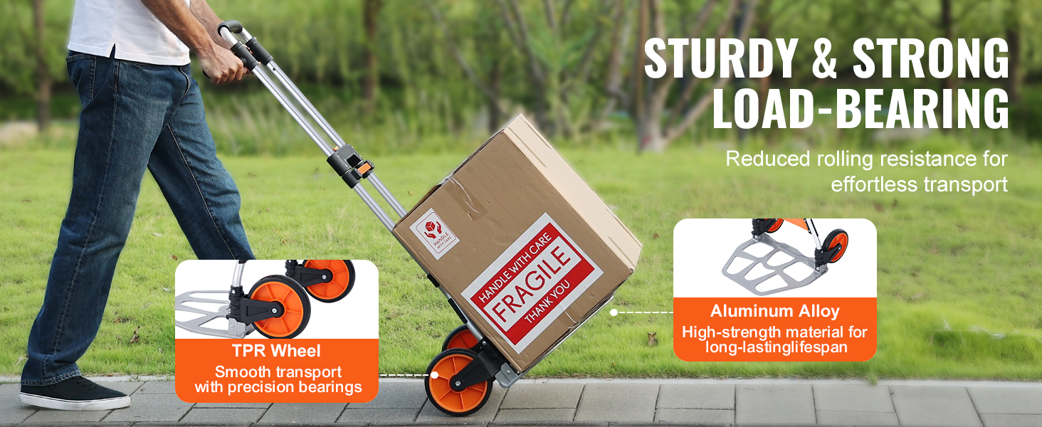 VEVOR Folding Hand Truck, 309 lbs Load Capacity, Aluminum Portable Cart ...