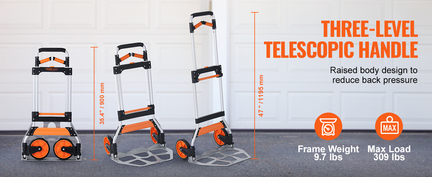 VEVOR Folding Hand Truck, 309 lbs Load Capacity, Aluminum Portable Cart ...
