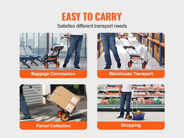 VEVOR Folding Hand Truck, 309 lbs Load Capacity, Aluminum Portable Cart ...