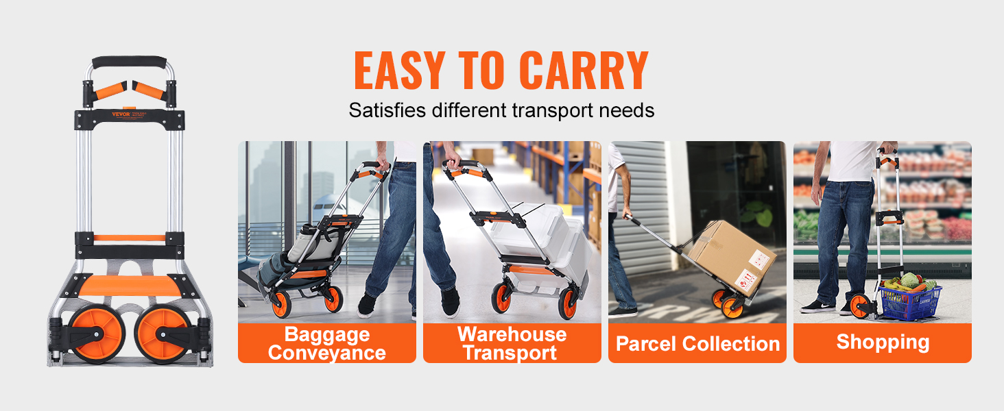 VEVOR Folding Hand Truck, 309 lbs Load Capacity, Aluminum Portable Cart ...