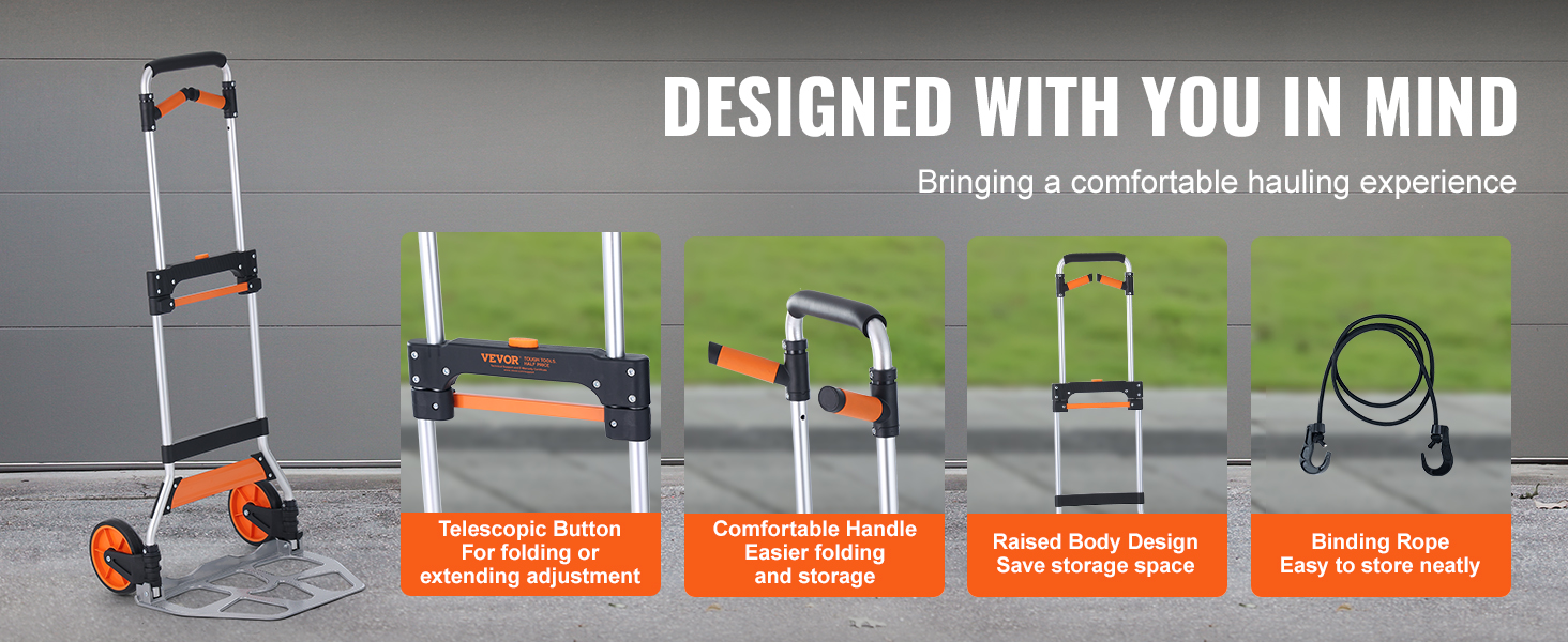 VEVOR Folding Hand Truck, 309 lbs Load Capacity, Aluminum Portable Cart ...