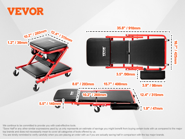 VEVOR 36 in Foldable Z Garage Creeper Mechanic Creeper Stool 300 lbs ...