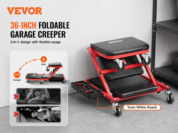 VEVOR 36 in Foldable Z Garage Creeper Mechanic Creeper Stool 300 lbs ...