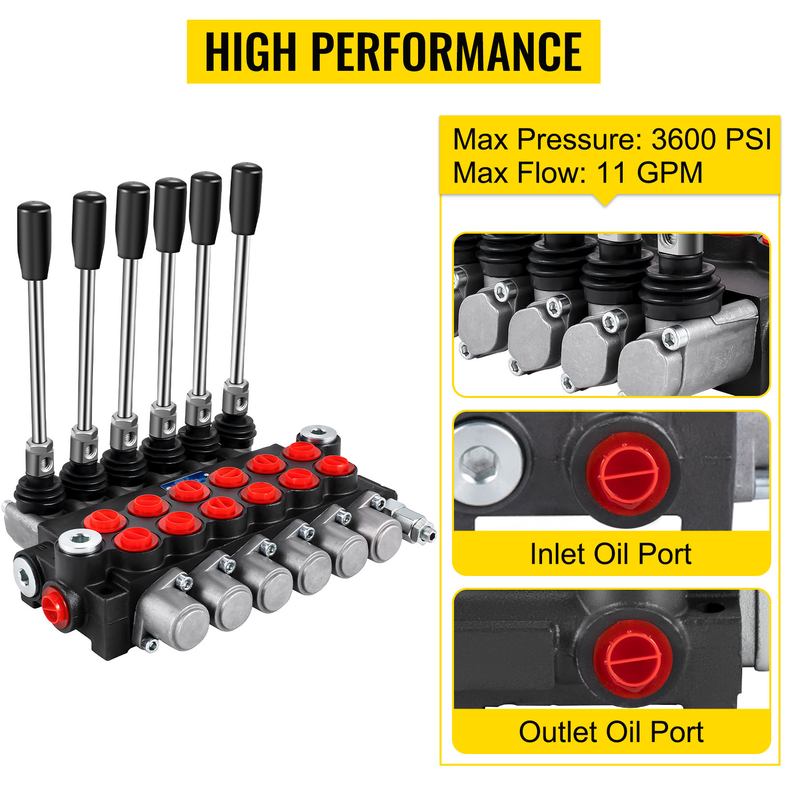 VEVOR Hydraulic Directional Control Valve, 6 Spool Hydraulic Spool ...