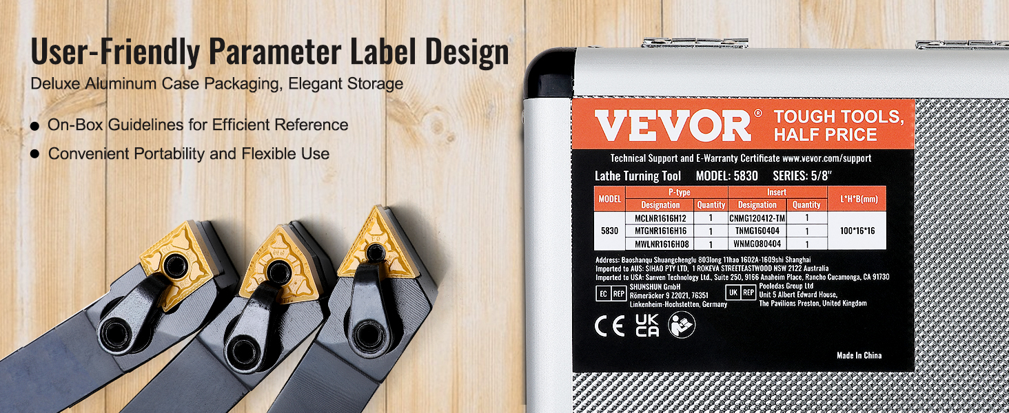 VEVOR 3 Pieces Indexable Lathe Turning Tool Holder, 5/8 in, CNC Heavy ...
