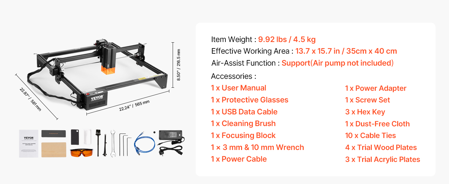 VEVOR Laser Engraver Laser Engraving Machine 20W Compressed Spot Eye ...