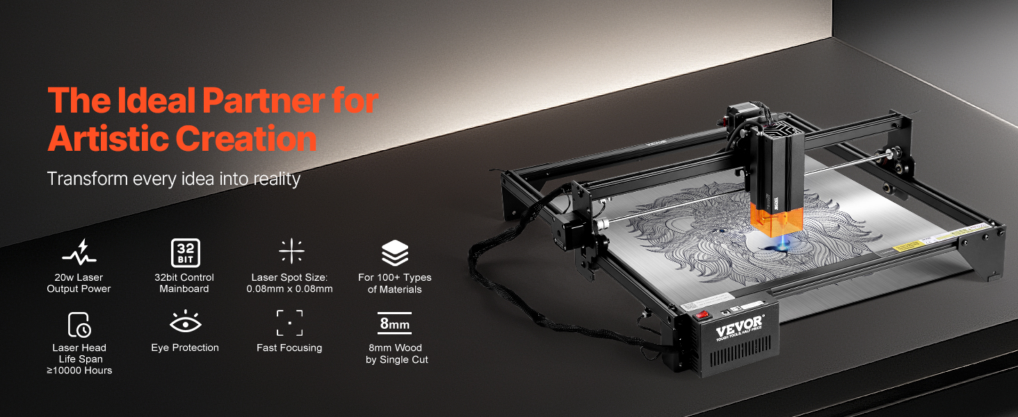 VEVOR Laser Engraver Laser Engraving Machine 20W Compressed Spot Eye ...