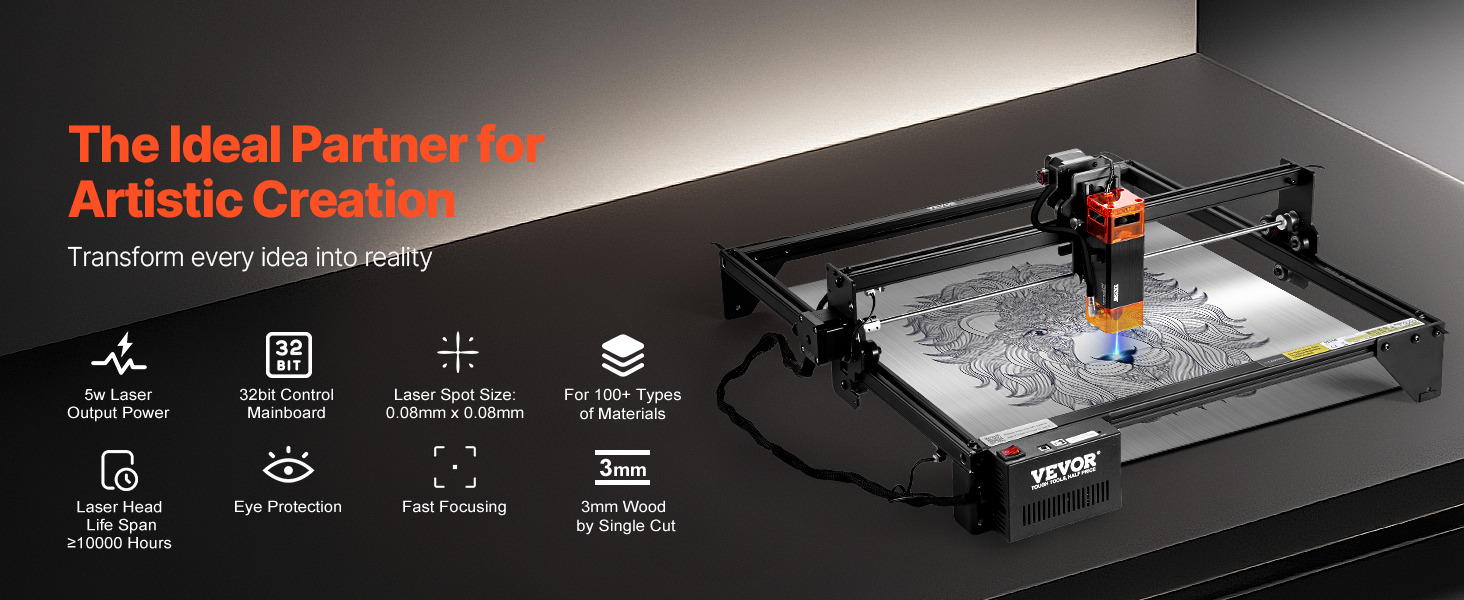VEVOR Laser Engraver Laser Engraving Machine 5W Compressed Spot Eye ...