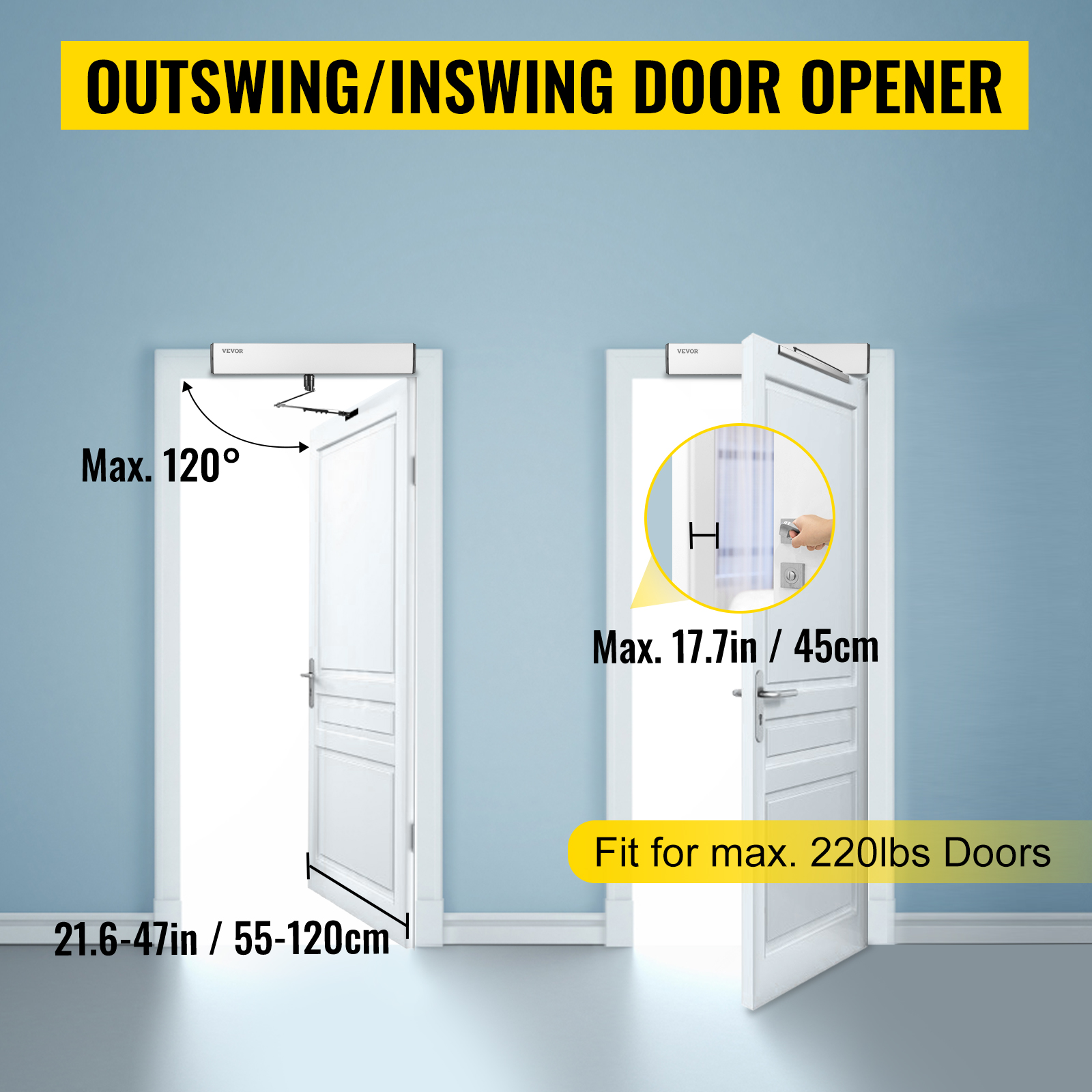VEVOR Automatic Door Opener, 100-240V for Max.220lbs Doors, Swing Door ...