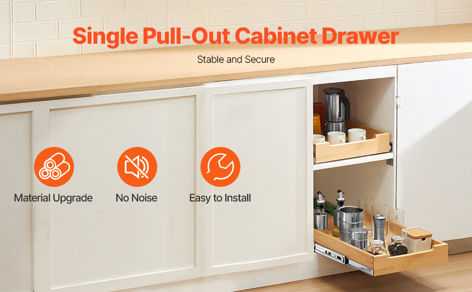 Pull Out Cabinet Organizer Soft Close Slide Out Shelf Wood Drawer 14"W ...