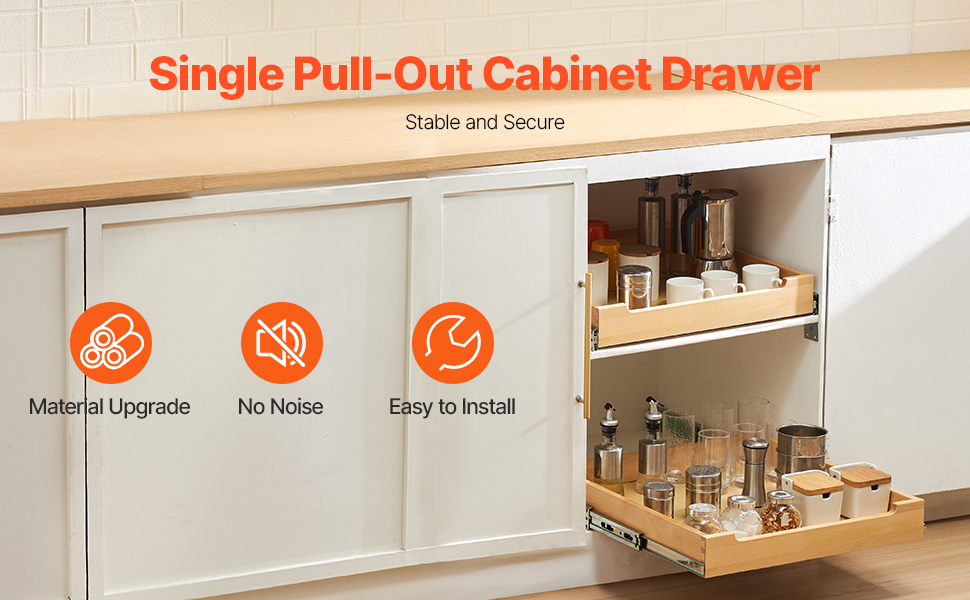 Pull Out Cabinet Organizer Soft Close Slide Out Shelf Wood Drawer 20"W ...