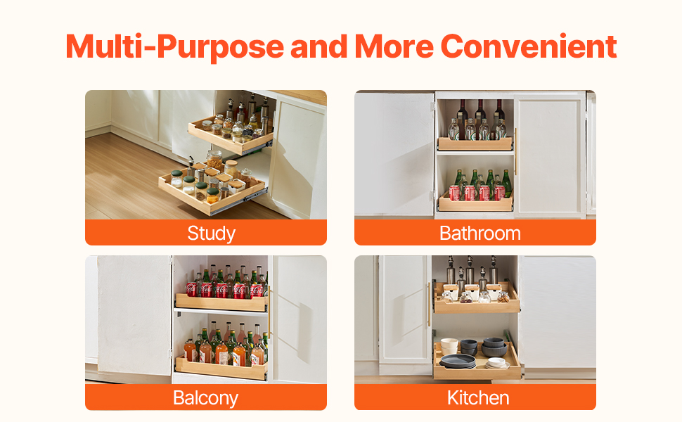 Pull Out Cabinet Organizer Soft Close Slide Out Shelf Wood Drawer 20"W ...