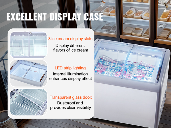 VEVOR 9.3 Cu.ft Commercial Ice Cream Display Case Gelato Dipping ...