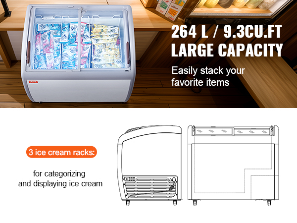 VEVOR 9.3 Cu.ft Commercial Ice Cream Display Case Gelato Dipping ...
