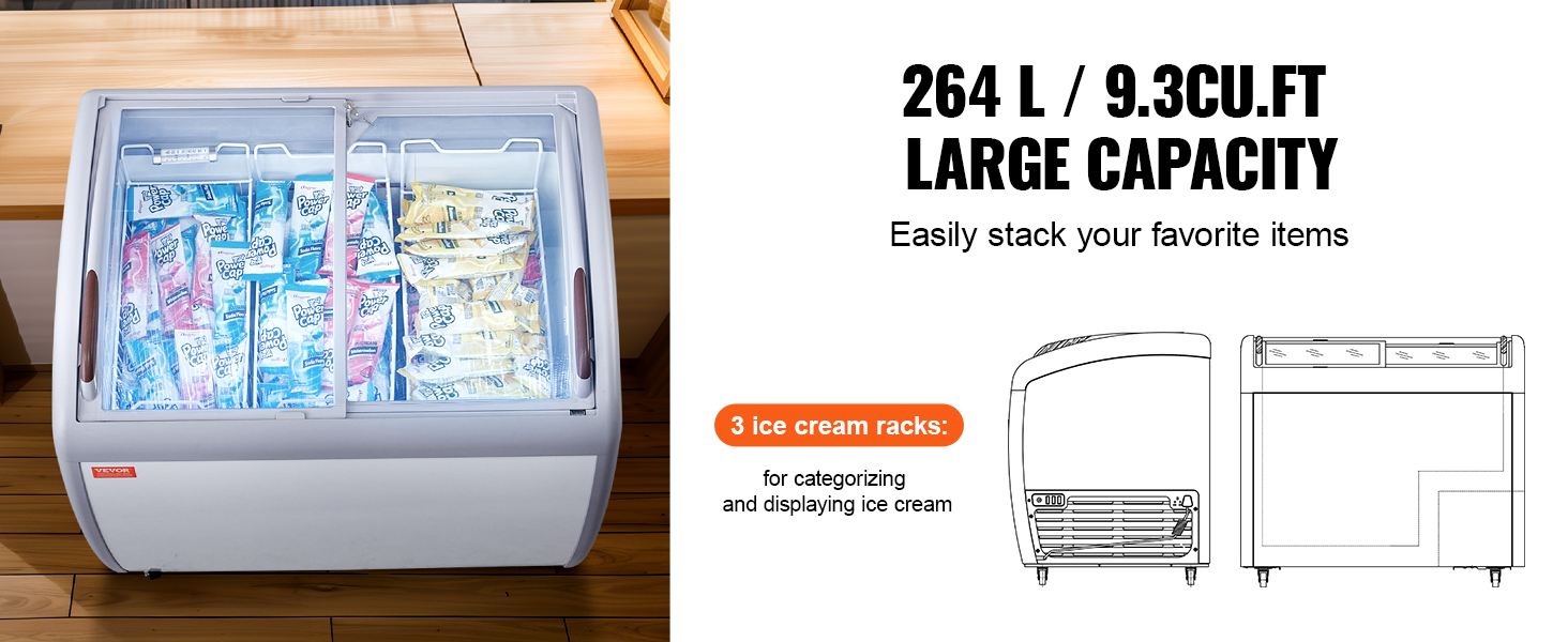 VEVOR 9.3 Cu.ft Commercial Ice Cream Display Case Gelato Dipping ...