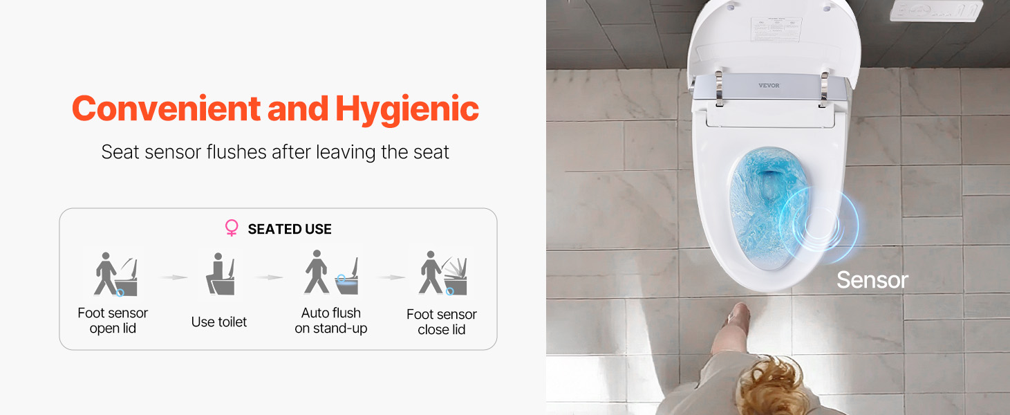 VEVOR Elongated Smart Toilet Auto Freshening Toilet with Heated Toilet ...
