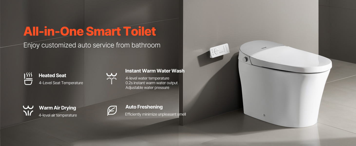 VEVOR Elongated Smart Toilet Auto Freshening Toilet with Heated Toilet ...