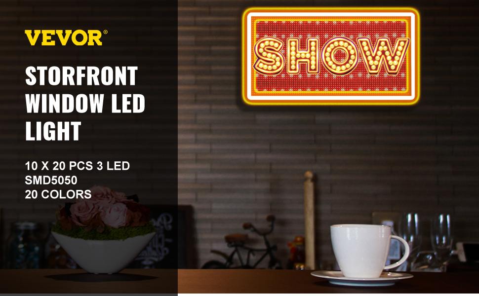 VEVOR Storefront Lights RGB SMD5050 20 Colors Window LED Light 100Ft ...