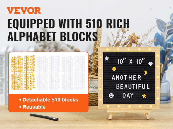VEVOR Black Felt Letter Board, 10"x10" Felt Message Board, Changeable ...