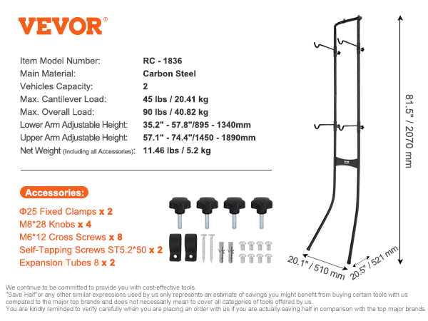 VEVOR 2 Bike Storage Rack, Free Standing Gravity Wall Vertical Bike ...