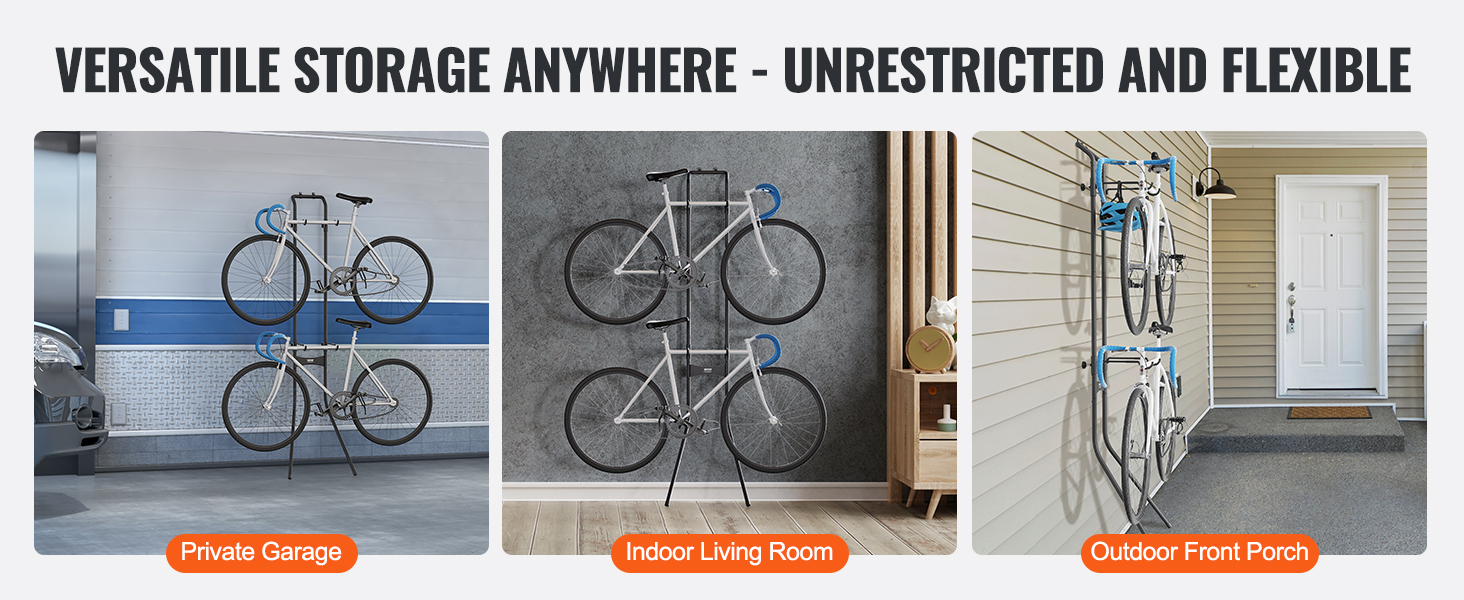 VEVOR 2 Bike Storage Rack, Free Standing Gravity Wall Vertical Bike Rack, Fully Adjustable Bike ...