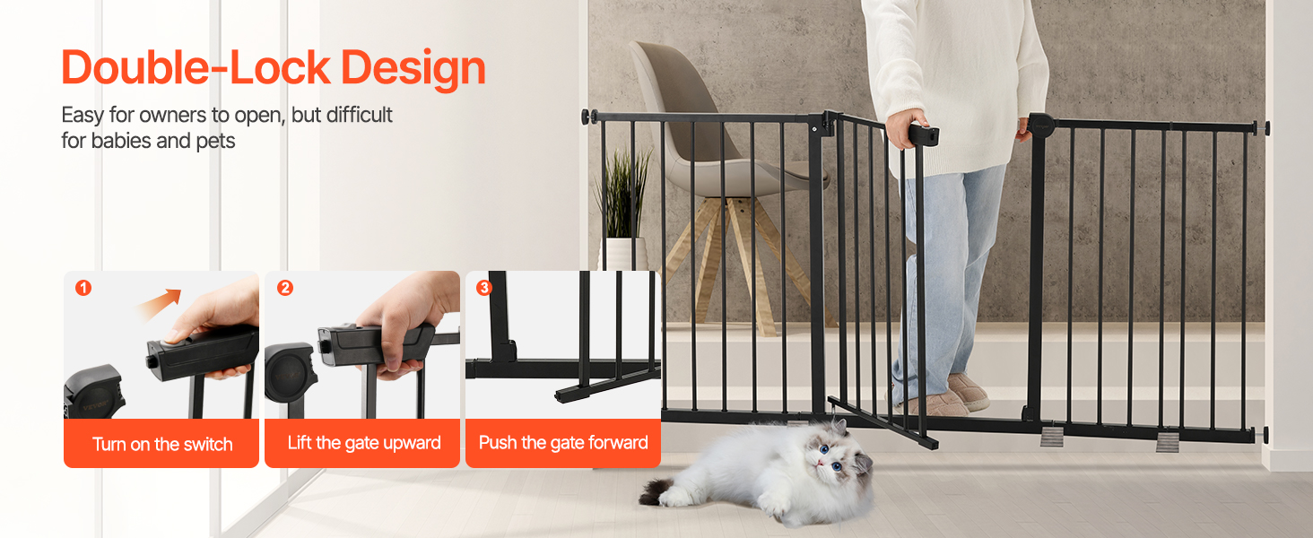 Baby Gate 60.6-63.3 Inches Adjustable Width 30 Inches High Dog Gate ...