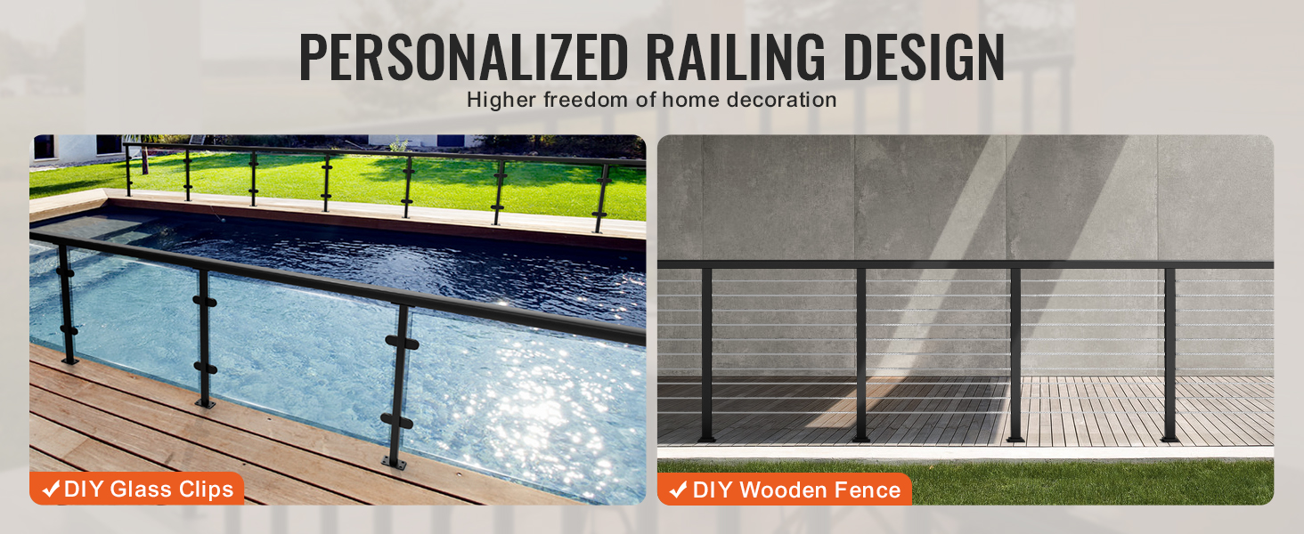 VEVOR Cable Railing Post, 36" x 1.5" x 1.5" Steel Level Deck Railing ...