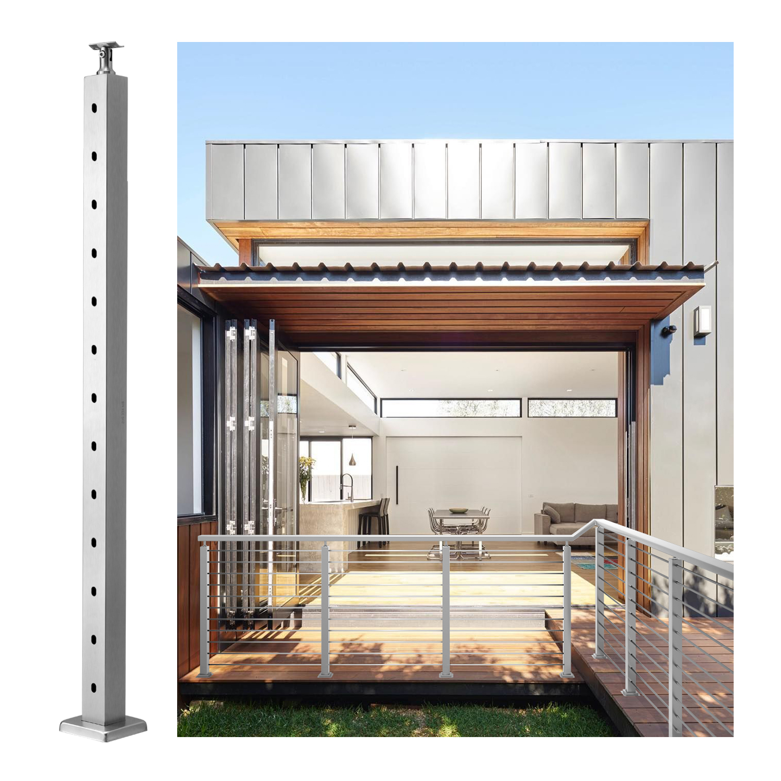 VEVOR Cable Railing Post Level Deck Stair Post 106.7 x 5 x 5 cm Cable ...