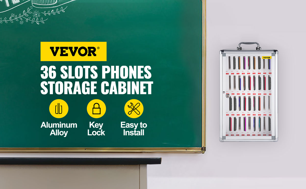 VEVOR 36 Slots Cell Phone Cabinet Silver Aluminum Alloy Pocket Chart ...