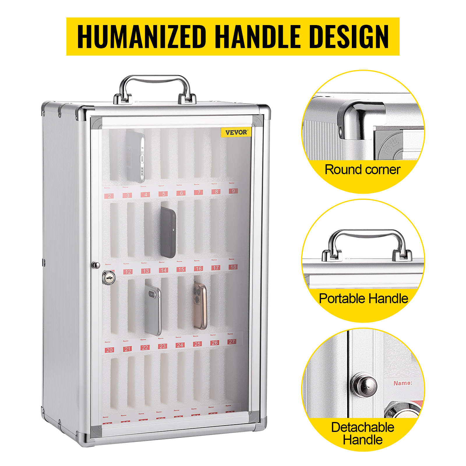 VEVOR 36 Slots Cell Phone Cabinet Silver Aluminum Alloy Pocket Chart ...