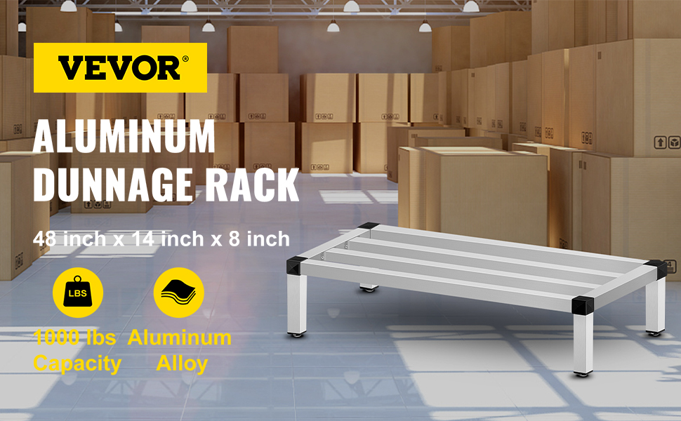 VEVOR Aluminum Dunnage Rack, 48'' x 14'' Commercial Floor Food Shelf, 8 ...