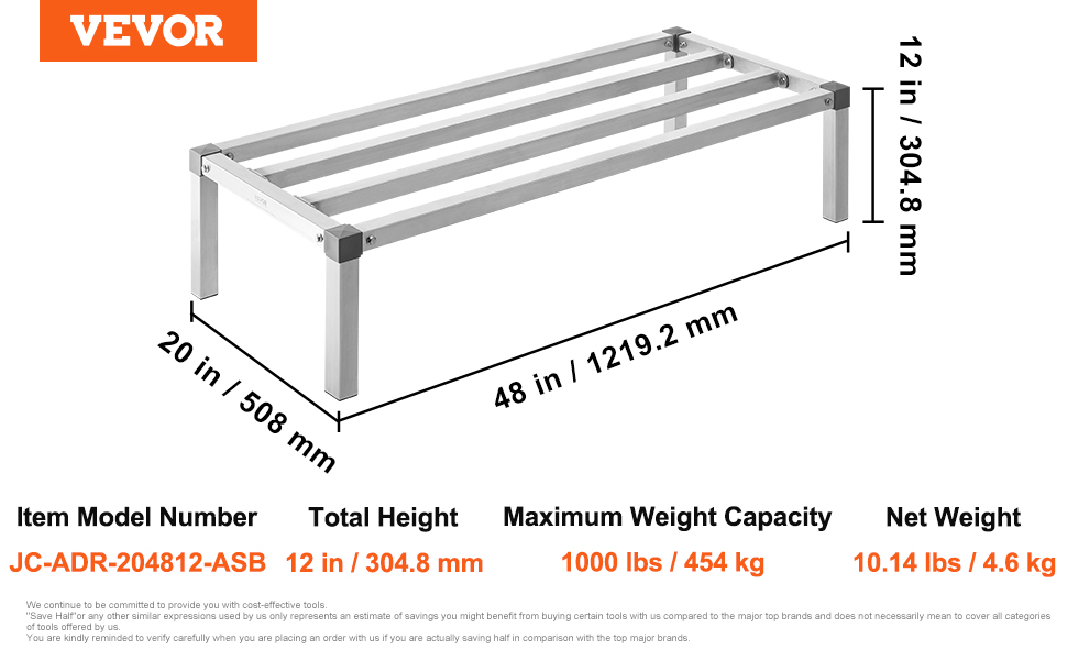 Newly Upgraded！VEVOR Aluminum Dunnage Rack Stationary Dunnage Rack 48 ...
