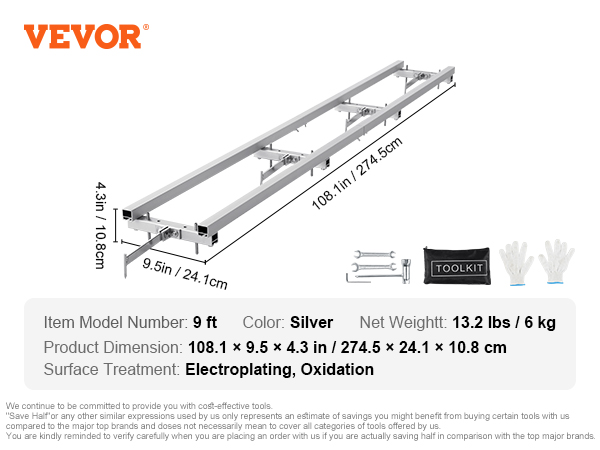 VEVOR Rail Mill Guide System, 9 ft Milling Guide, 4 Crossbar Kits ...