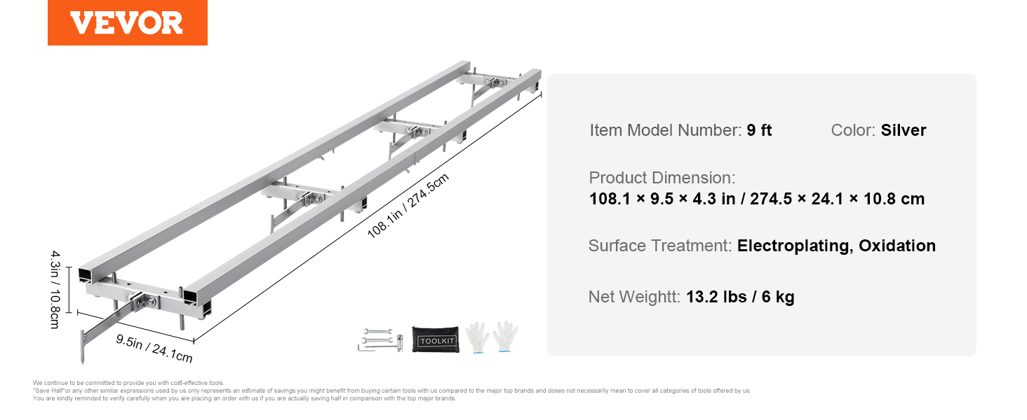 VEVOR Rail Mill Guide System, 9 ft Milling Guide, 4 Crossbar Kits ...