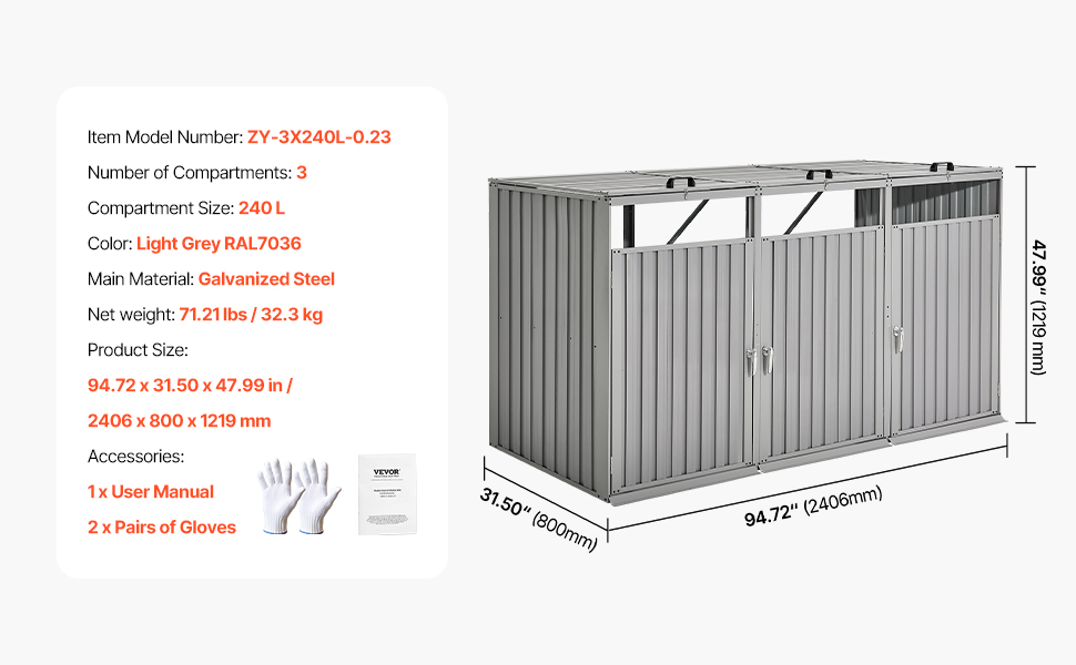 Trash Can Storage Garbage Can Storage Shed 3 x 52.79 Gal for Trash Cans ...