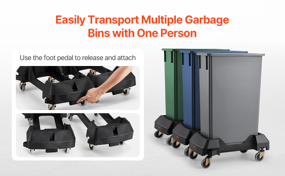 VEVOR Slim Trash Can Dolly with Wheel Fit 16/23 Gal Containers 200lbs ...