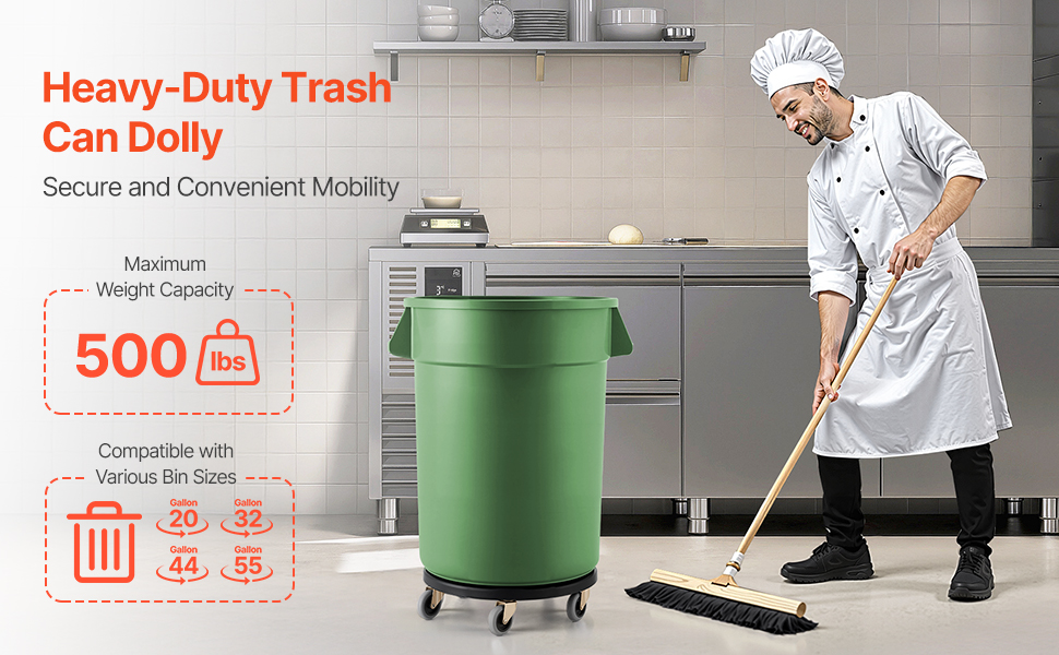 Round Trash Can Dolly Fit 20, 32, 44, 55 Gal Garbage Container 500lbs ...