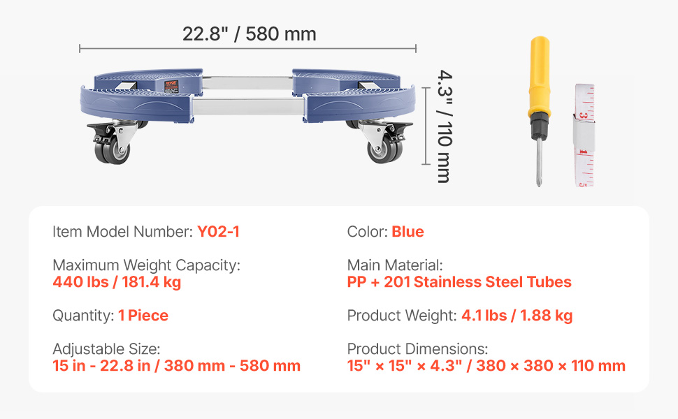 VEVOR Round Trash Can Dolly with Wheels 15-22.8 in Adjustable Plastic ...