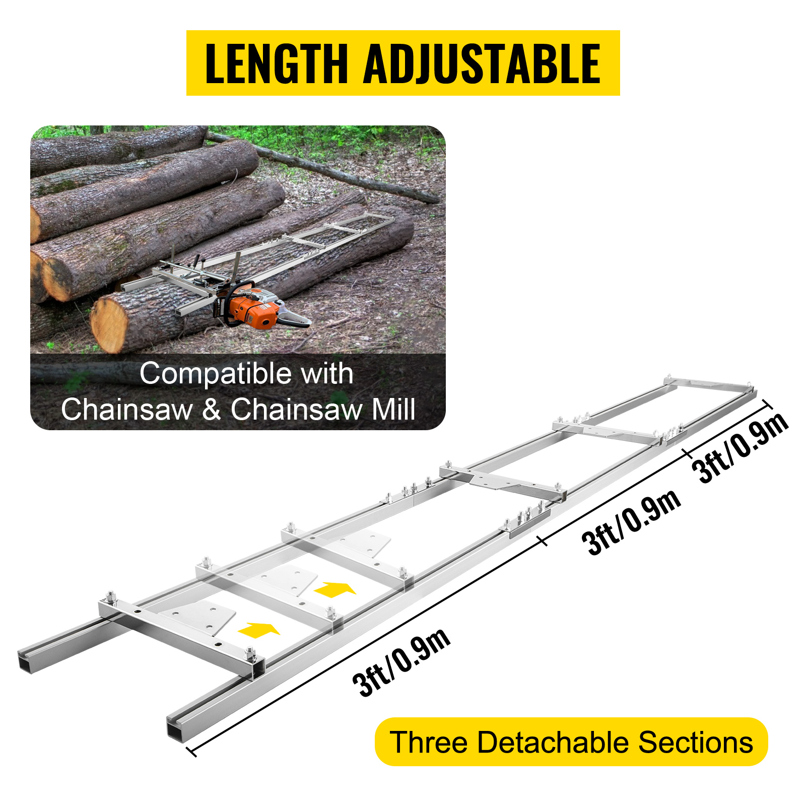 VEVOR Rail Mill Guide System 9 FT Chainsaw Mill Rail Guide with 4 Wood ...