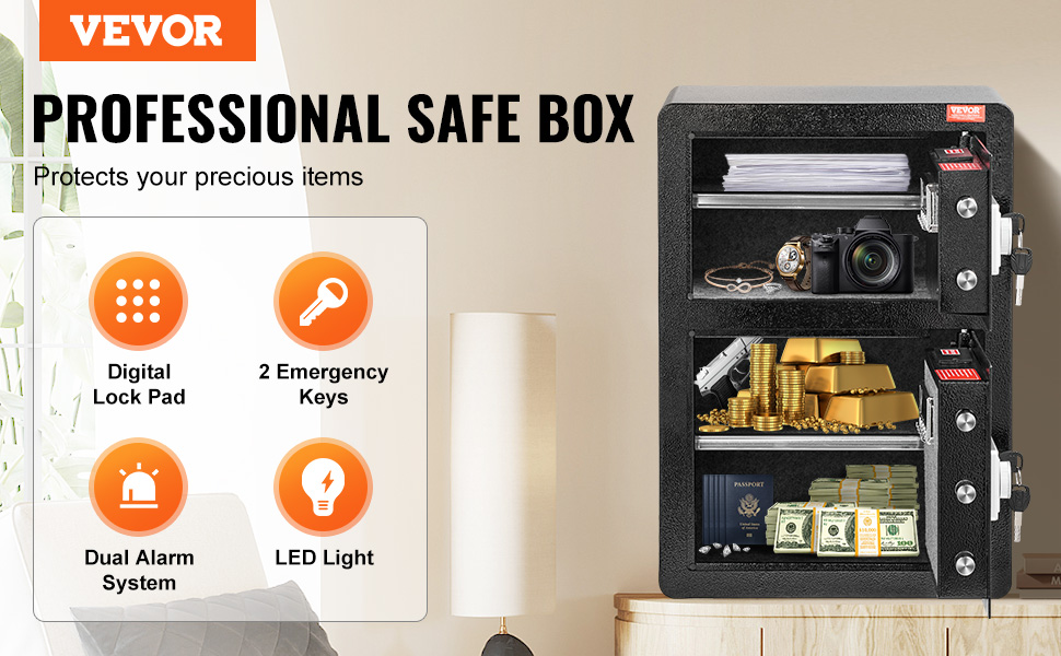 VEVOR Double Door 3.5 cu.ft Safe Box with Key Lock Password Fireproof ...