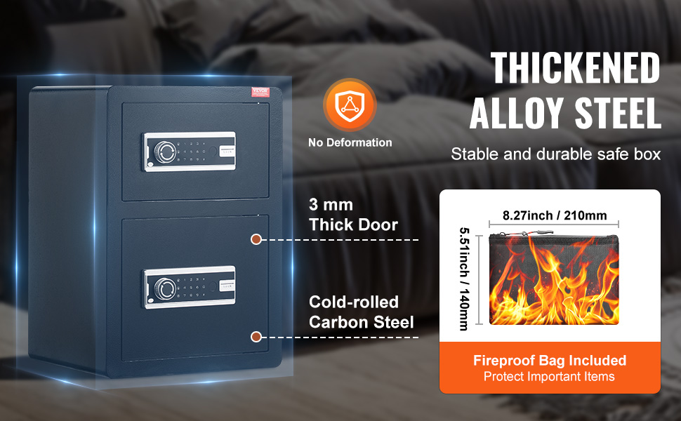VEVOR Double Door 3.5 cu.ft Safe Box with Key Lock Password Fireproof ...