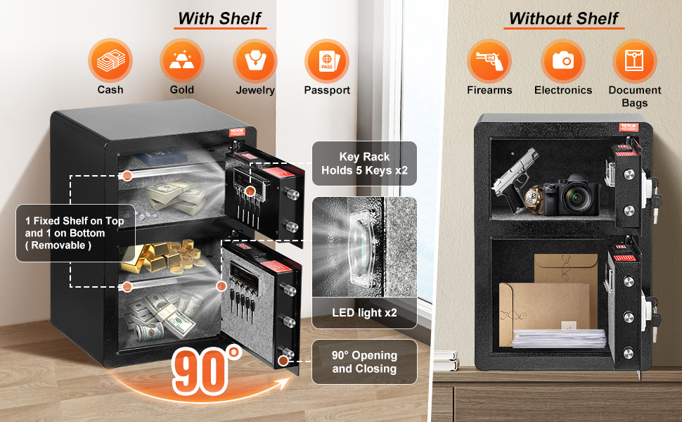 VEVOR Double Door 3.5 cu.ft Safe Box with Key Lock Password Fireproof ...