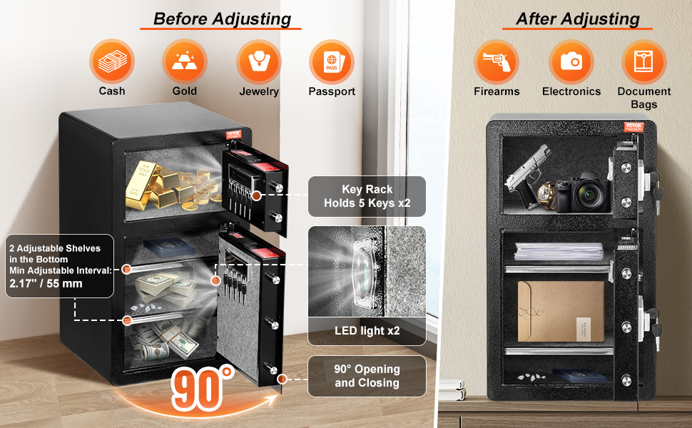 VEVOR Double Door 4.5 cu.ft Safe Box with Key Lock Password Fireproof ...